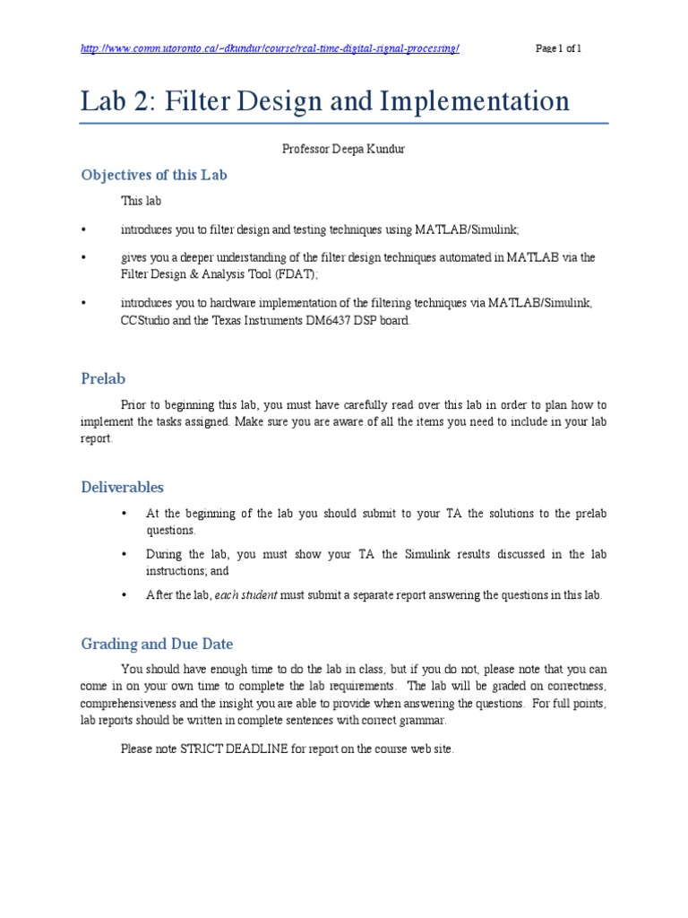 Lab 2: Filter Design and Implementation: Objectives of This Lab | PDF | Analog To Digital ...