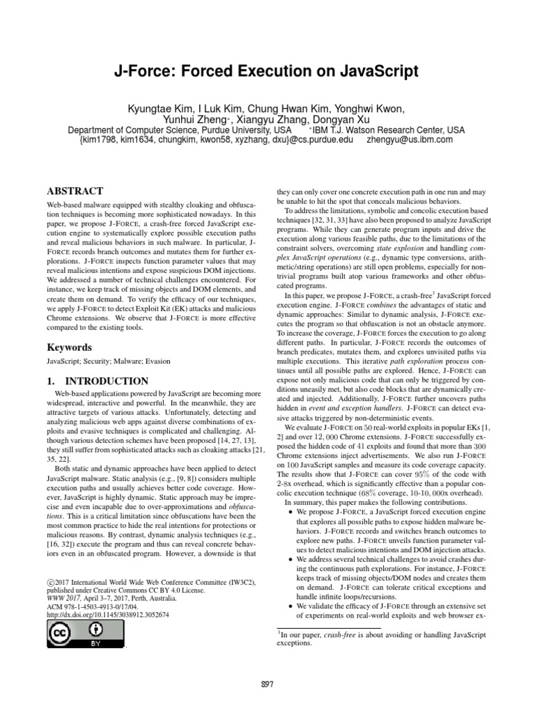 J-Force: JavaScript Forced Execution Engine Exposes Malicious Behavior | PDF | Java Script | Malware