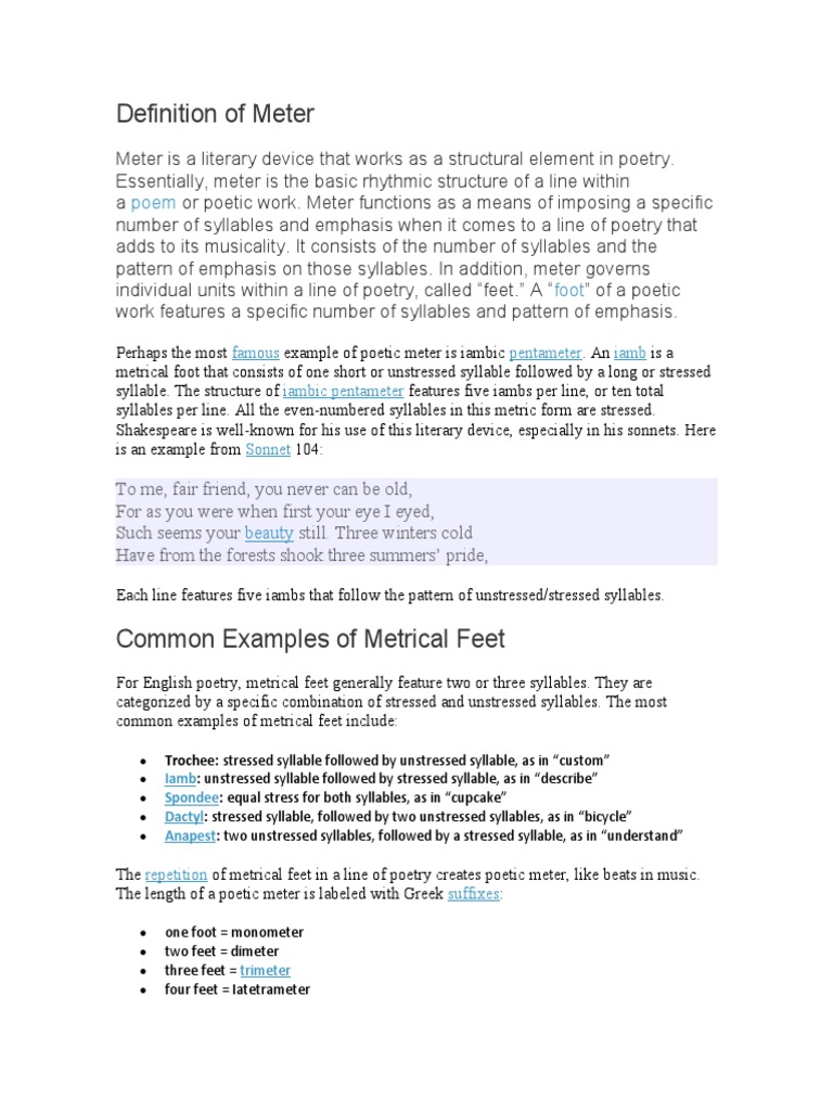 Definition of Meter | PDF | Metre (Poetry) | Poetry