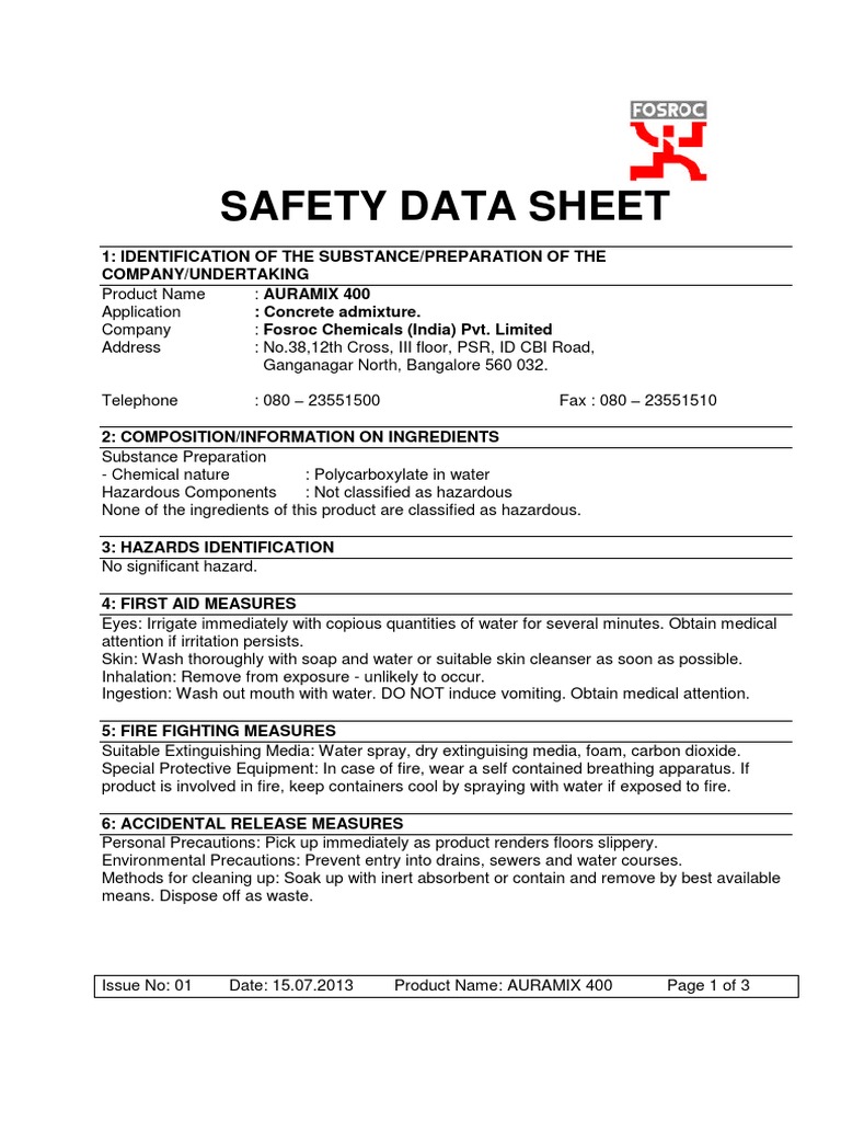 MSDS - Auramix 400 | PDF | Toxicity | Water