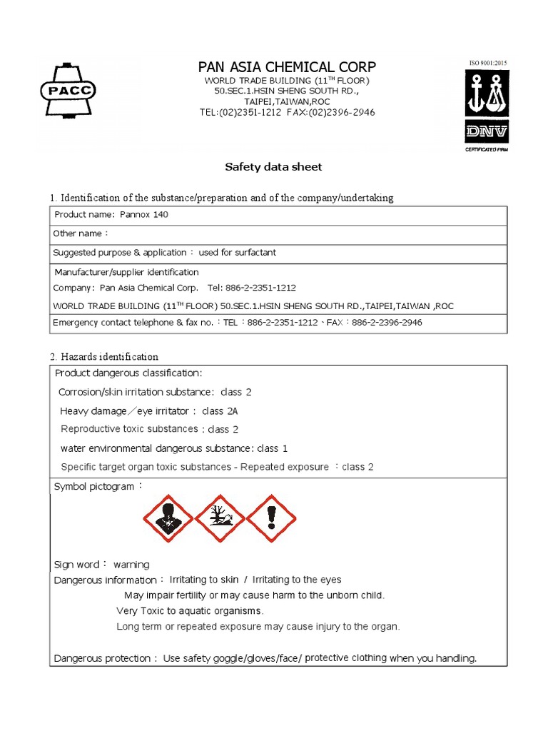 Pannox 140 GHS-SDS | Download Free PDF | Firefighting | Toxicity