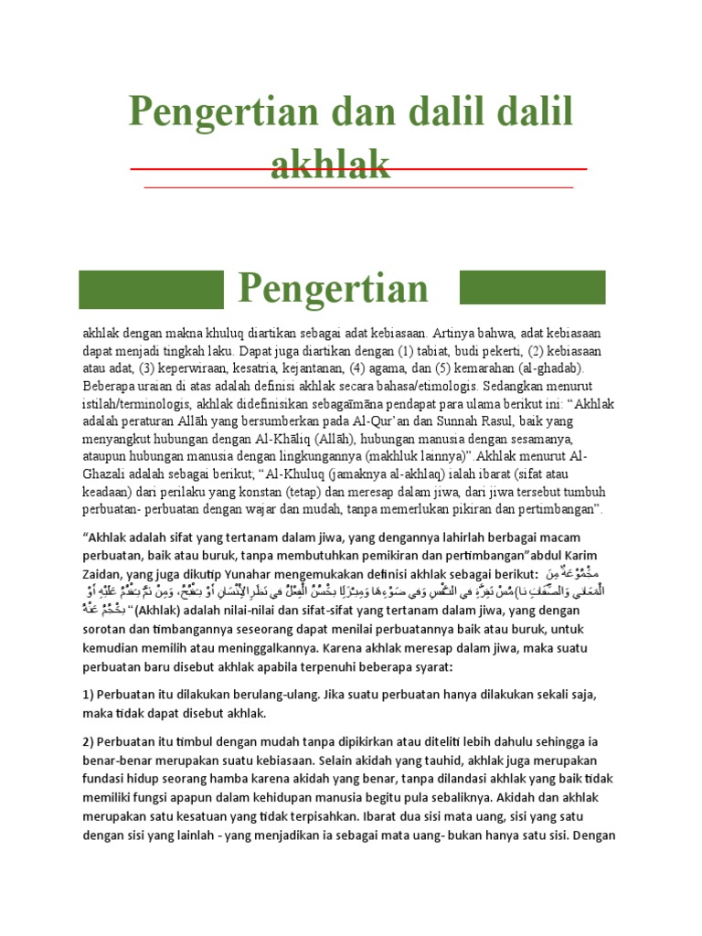 Pengertian dan Dalil Akhlak dalam Islam | PDF | Agama & Spiritualitas