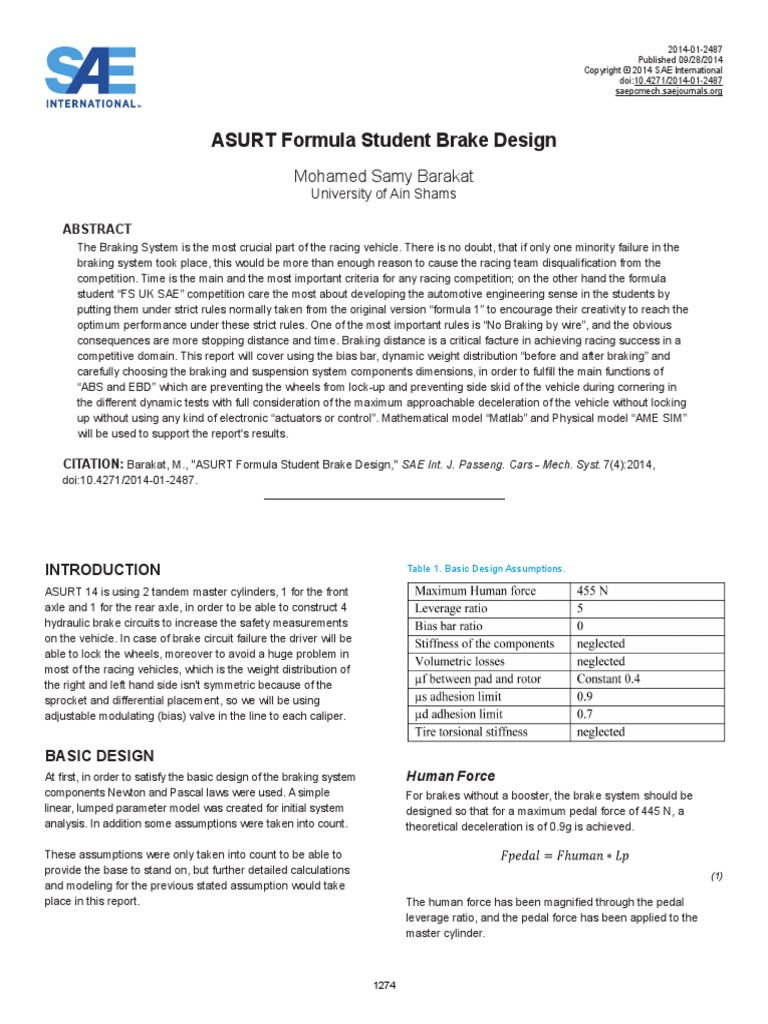 ASURT Formula Student Brake Design: Mohamed Samy Barakat | PDF | Brake ...