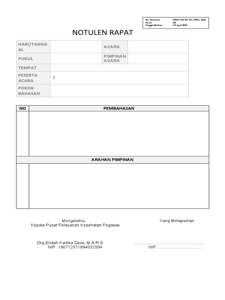 Form Blanko Notulen | PDF