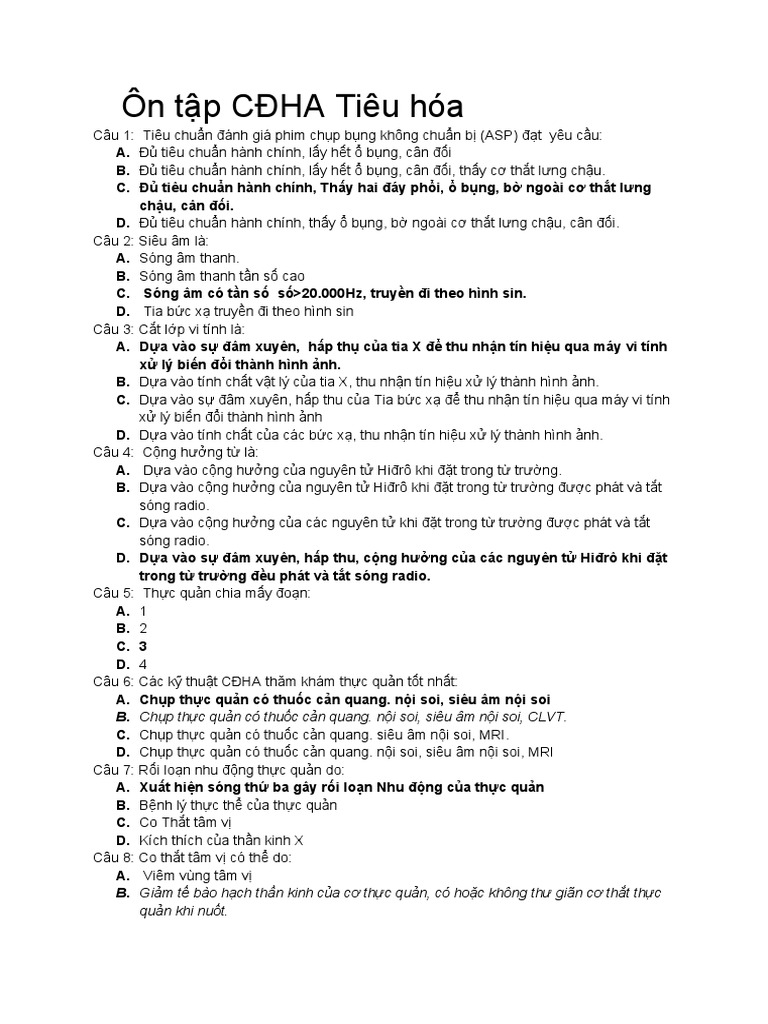 Ôn Tập Cdha Tiêu Hóa | PDF
