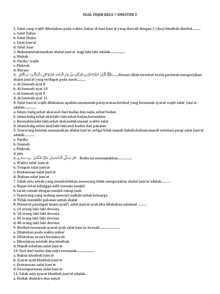 Soal Fikih MTS Kelas 7 SMS 2 2021 | PDF
