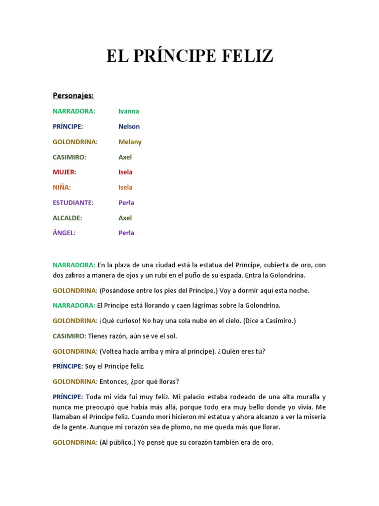 Personajes de "El Príncipe Feliz" | PDF