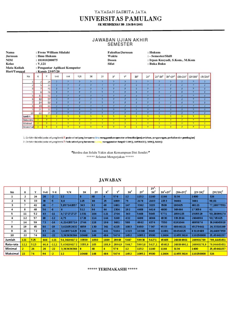 Jawaban Ujian Tengah Semester - Aplikasi Komputer - 2020 | PDF