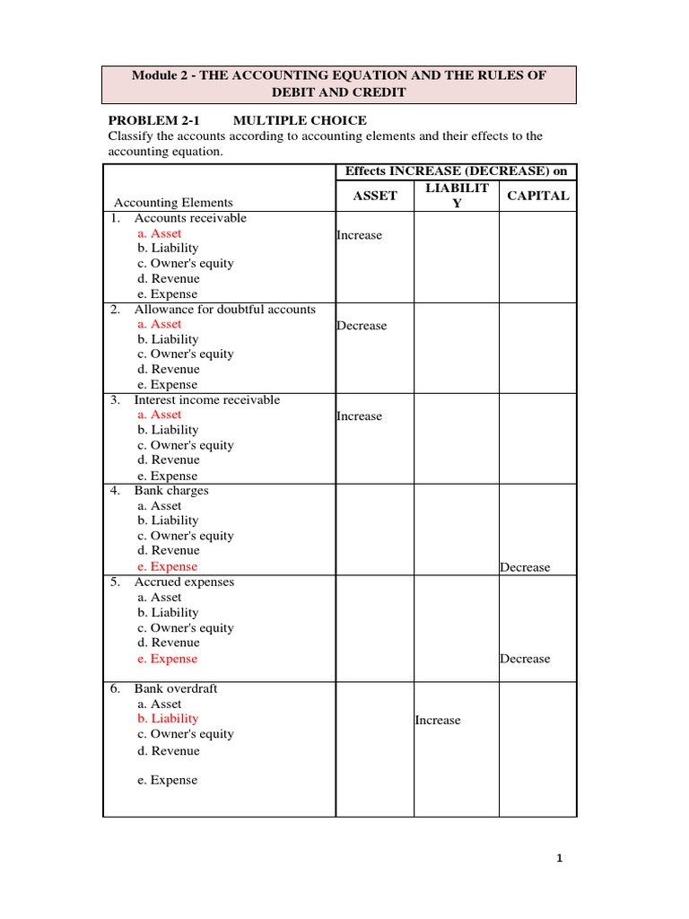 The Accounting Equation and The Rules of Debit and Credit | PDF ...