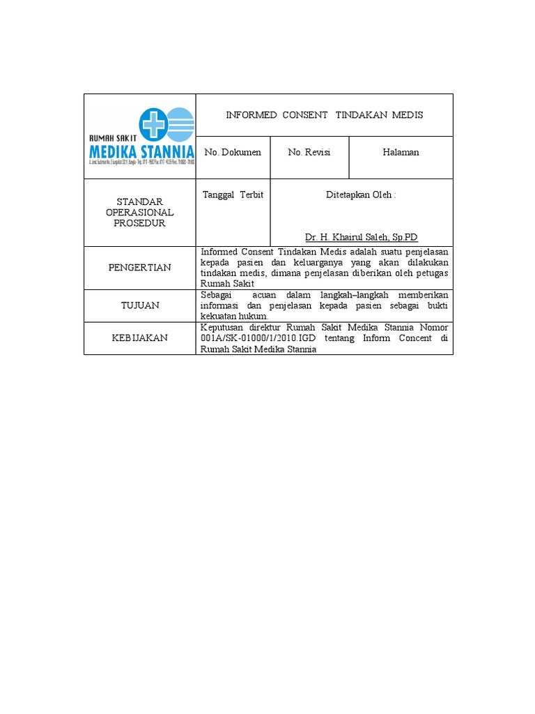 Informed Consent Medis: Prosedur dan Kebijakan | PDF