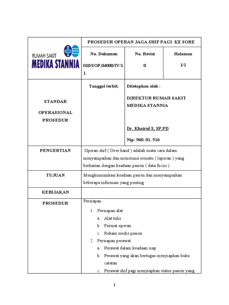 Sop Operan Pasien Dari Poli Ke Ruangan | PDF