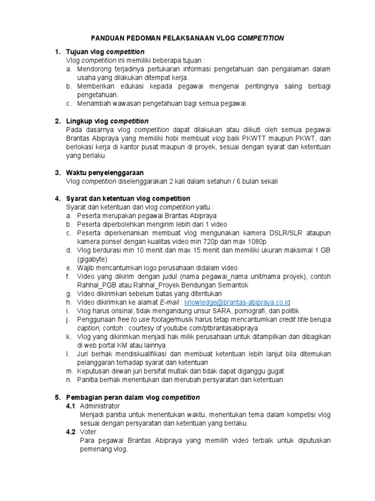 Panduan Pedoman Pelaksanaan Vlog Competition | PDF