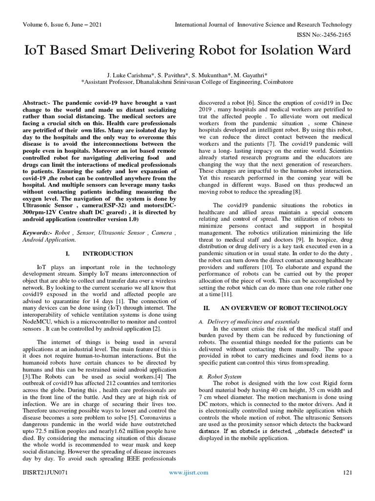 IoT Based Smart Delivering Robot For Isolation Ward | PDF | Arduino ...