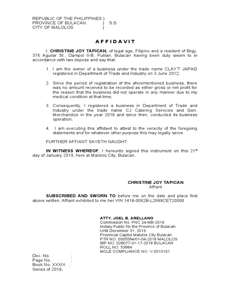 Affidavit DTI Change Name | PDF