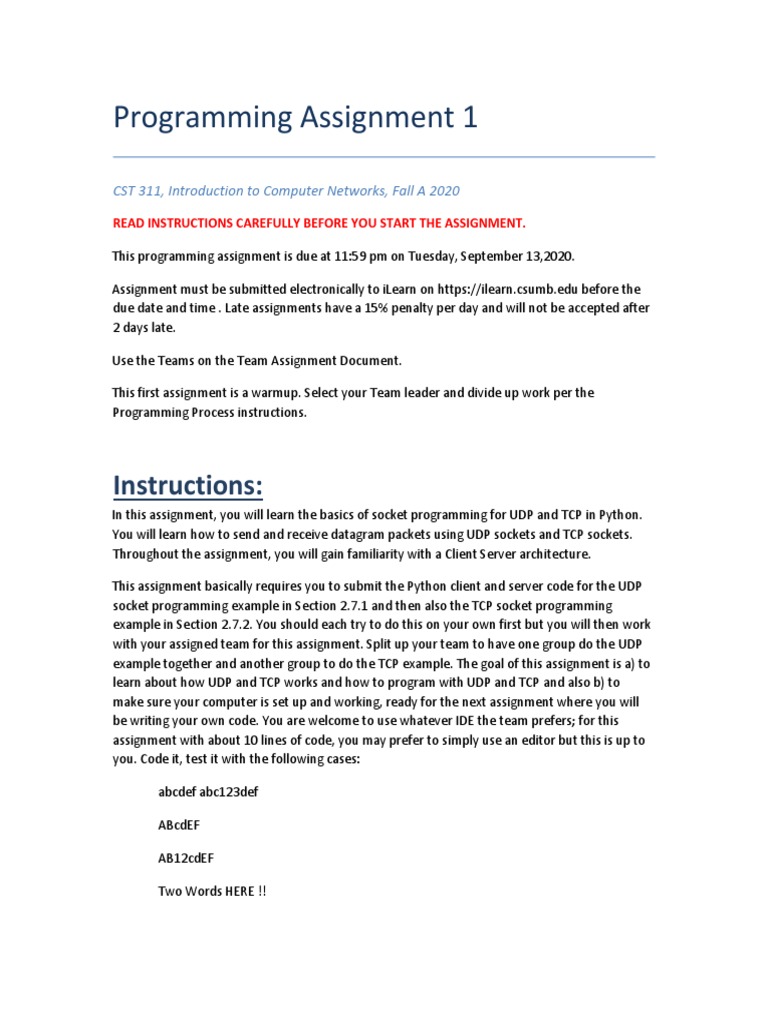 Programming Assignment 1: Instructions | PDF | Transmission Control Protocol | Network Socket