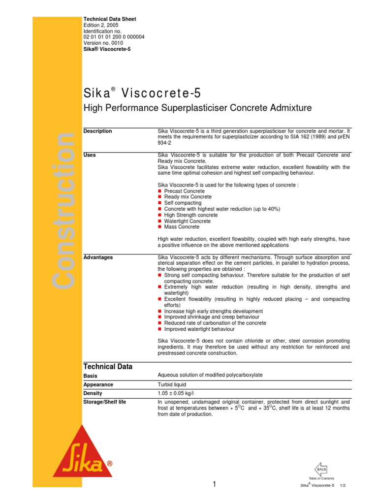 Sika Viscocrete-5: High Performance Superplasticiser Concrete Admixture ...