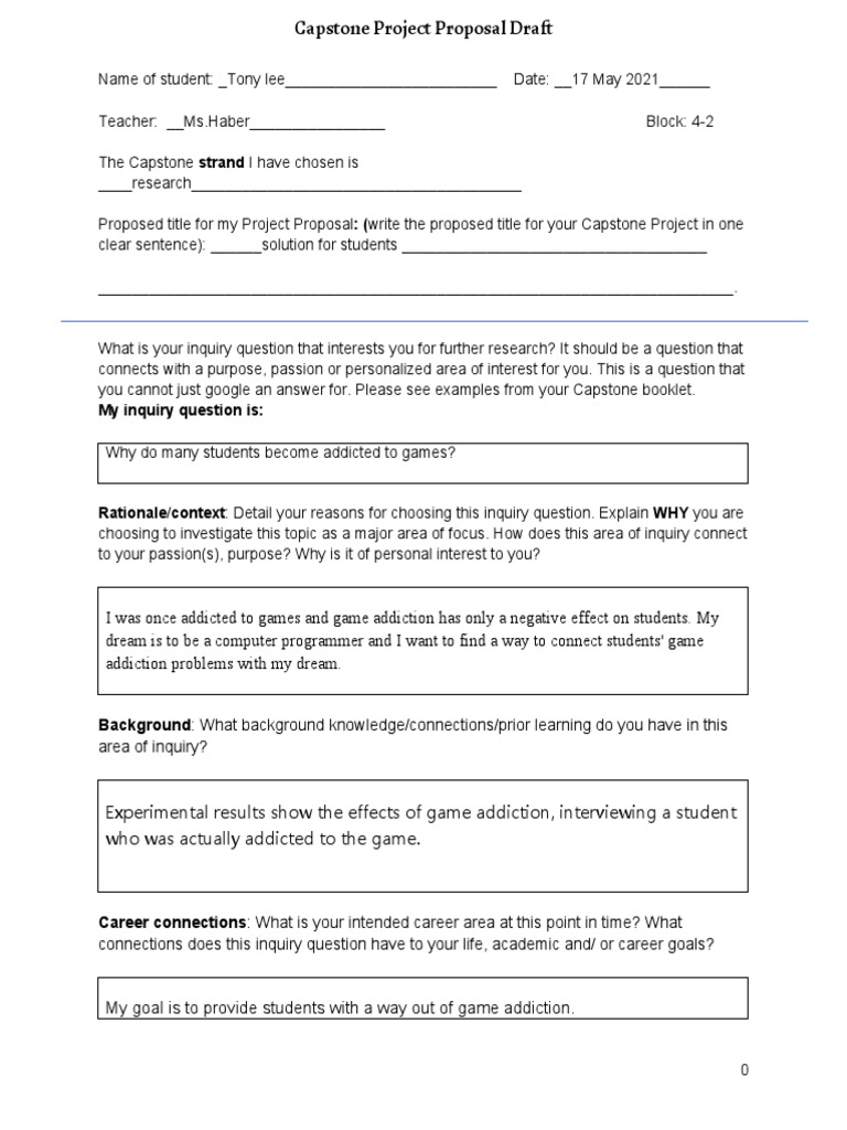 Capstone Project Proposal Draft Fillable | PDF | Question | Mentorship