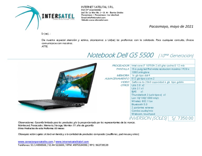 Proforma - Laptop DELL | PDF | Tecnología de información y comunicaciones | Ingenieria Eléctrica
