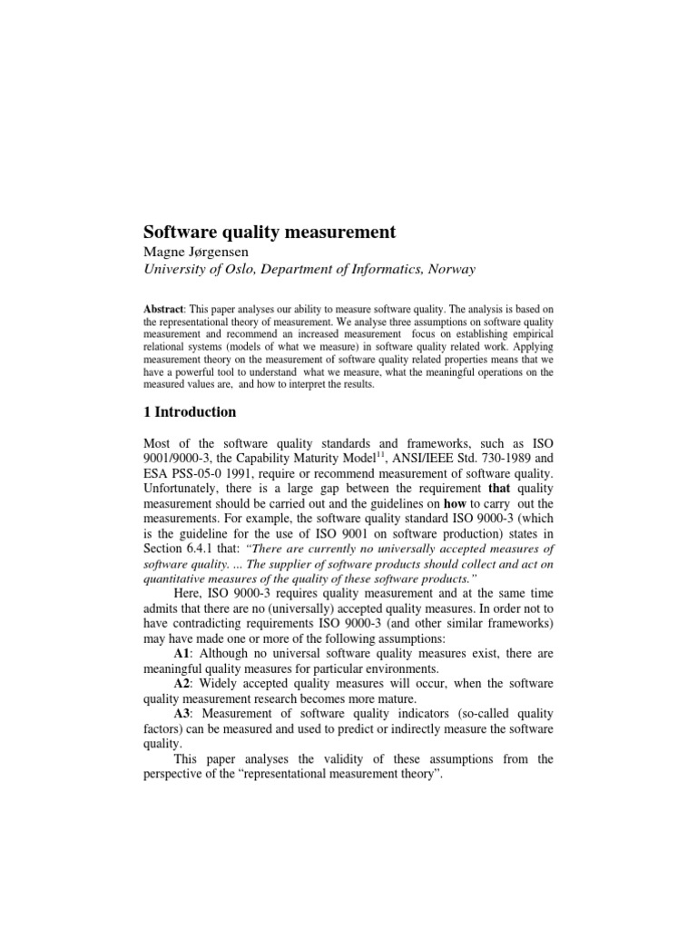Software Quality Measurement: Magne Jørgensen | PDF | Level Of ...