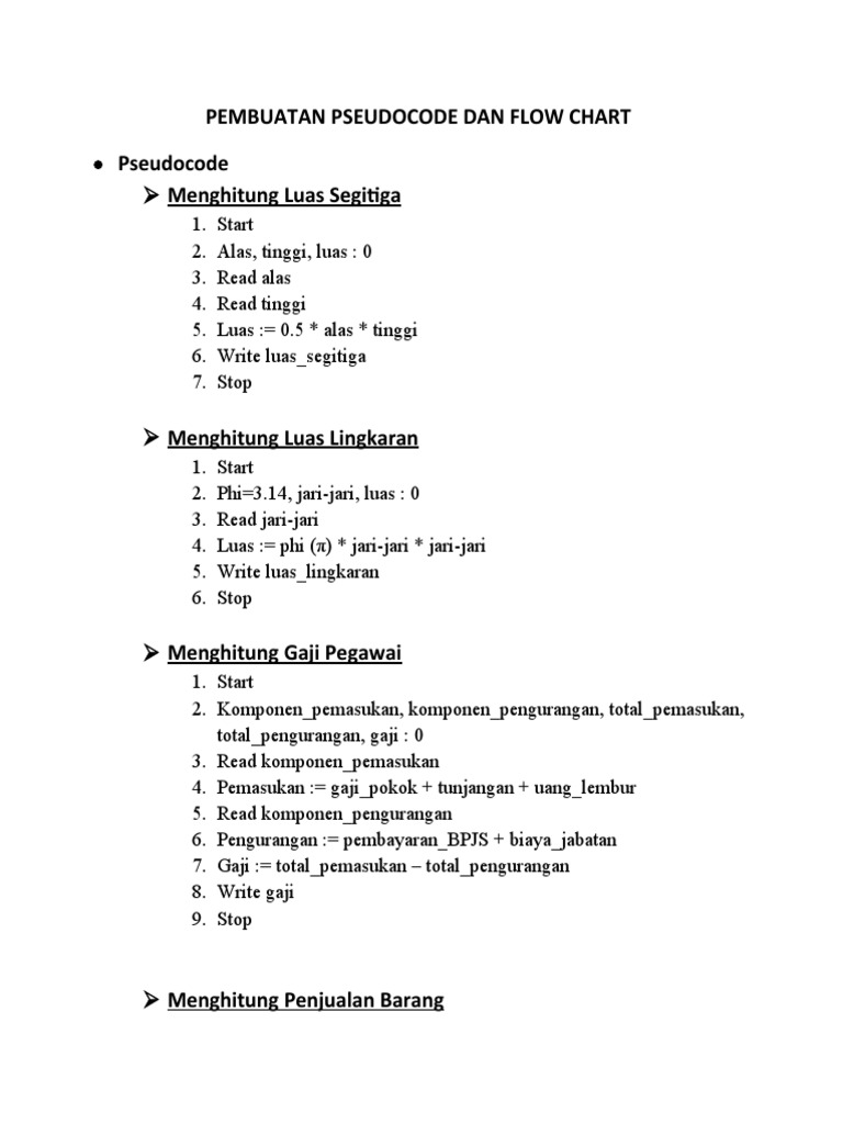 Pembuatan Pseudocode Dan Flow Chart (Update) | PDF