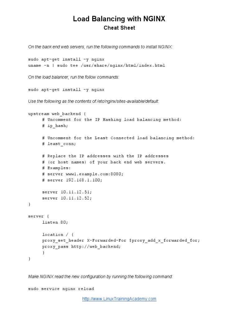 Load Balancing With Nginx Cheat Sheet 2021v1 | PDF
