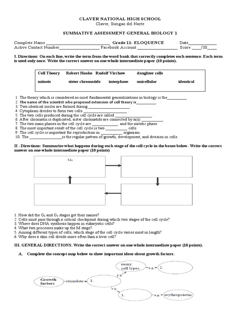 CLAVER NATIONAL HIGH SCHOOL'S CELL CYCLE ASSESSMENT | PDF | Cell Cycle ...