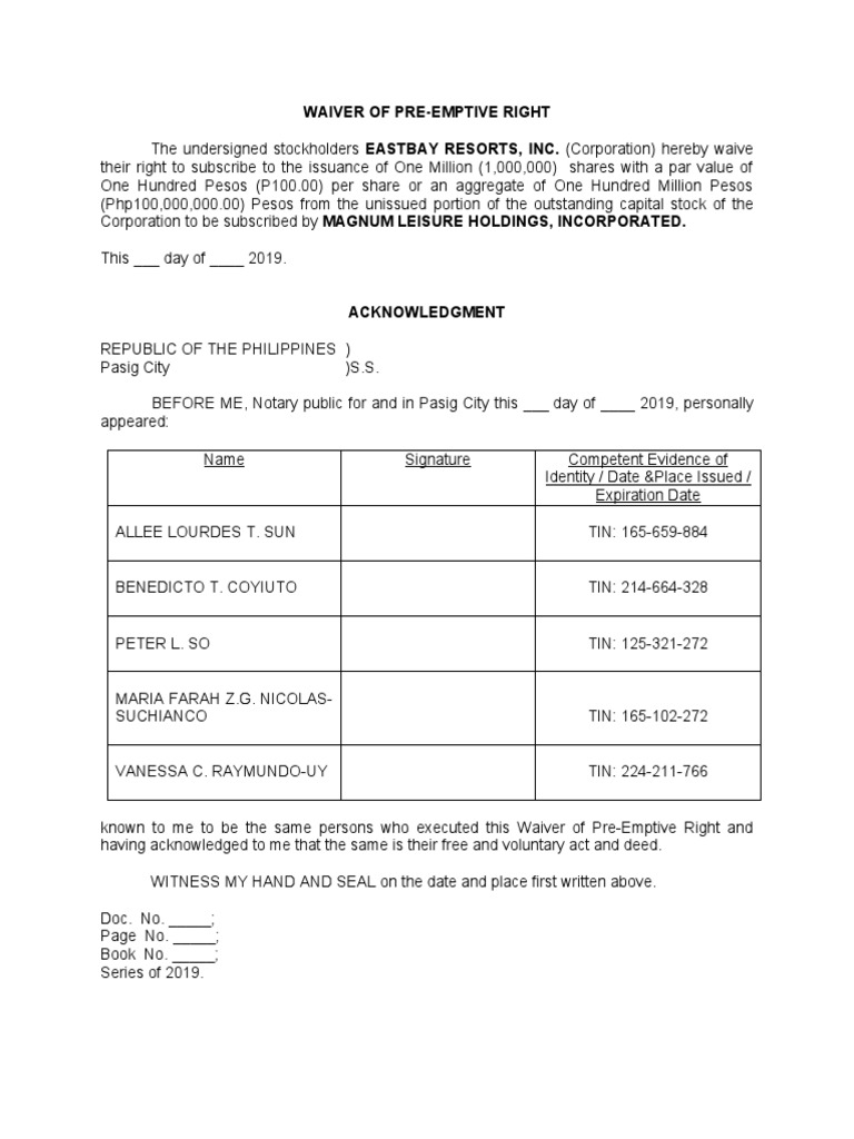 ERI - Waiver of Preemptive Right | PDF