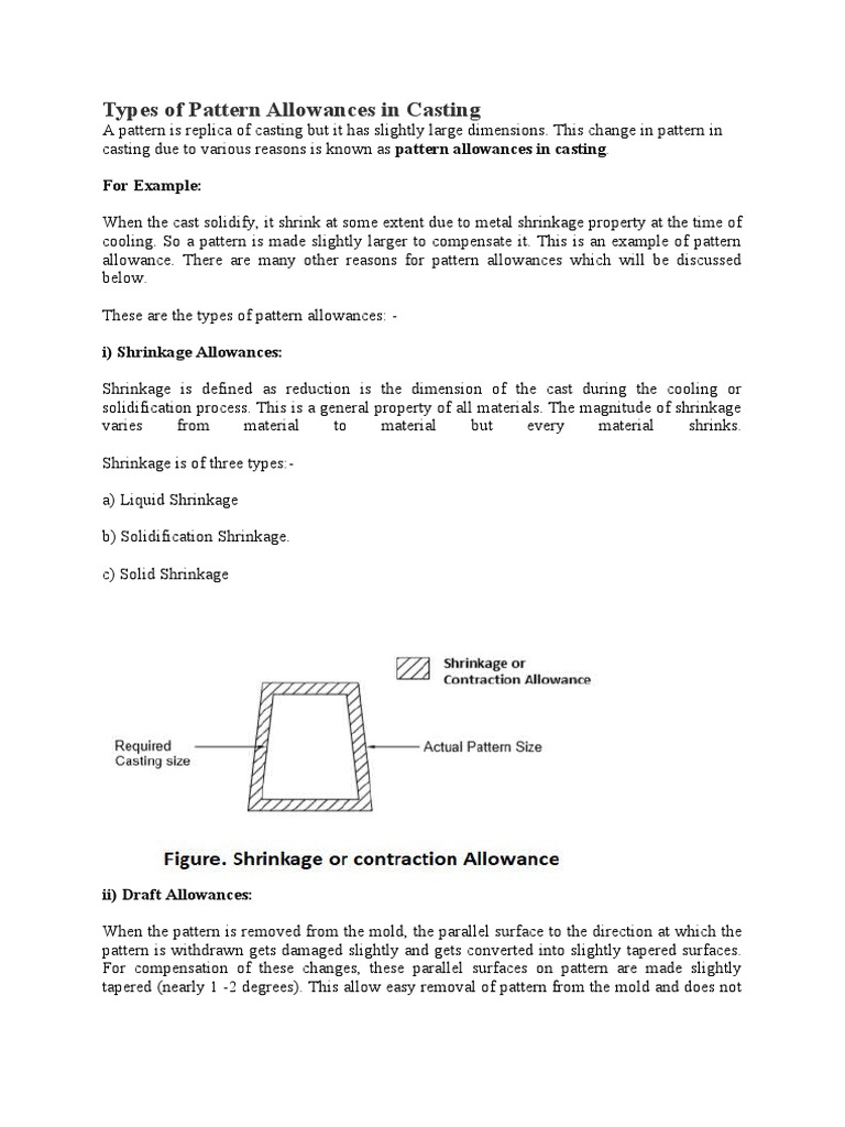 Types of Pattern Allowances in Casting | PDF | Casting (Metalworking) | Procedural Knowledge