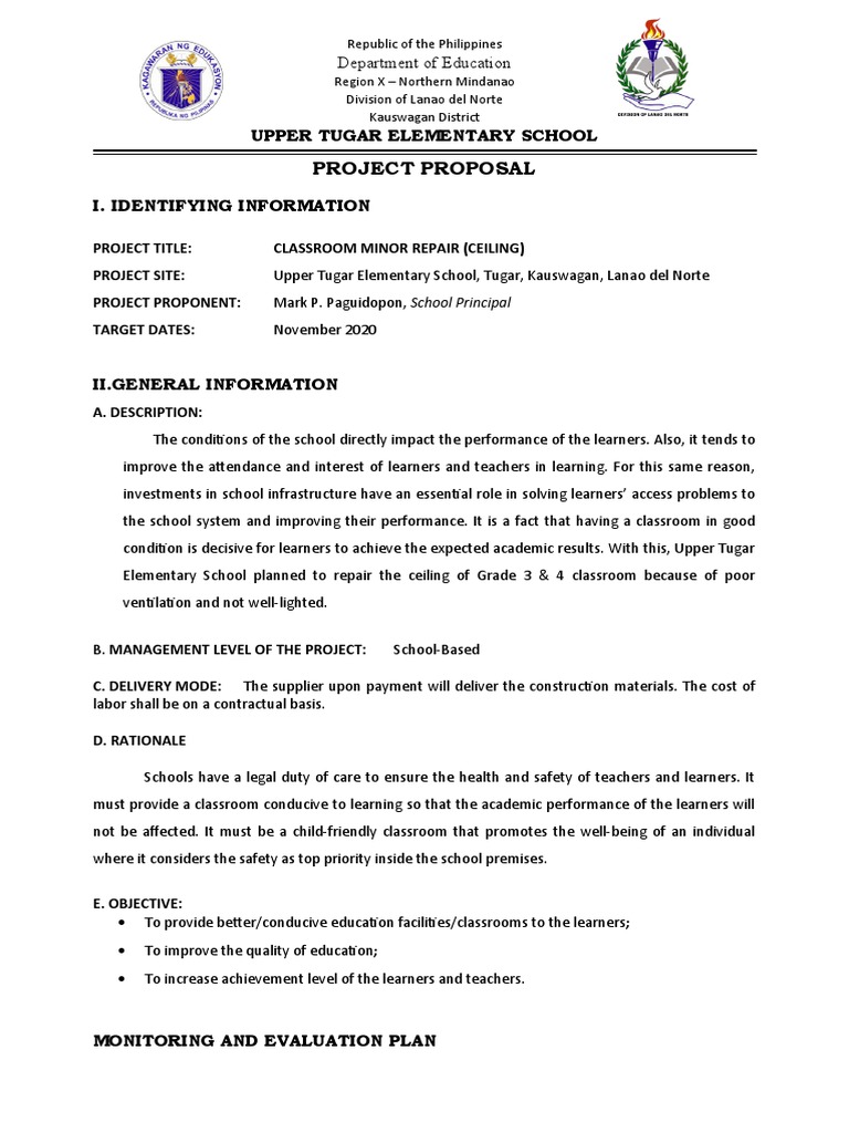 Project Proposal: Upper Tugar Elementary School | PDF | Classroom ...