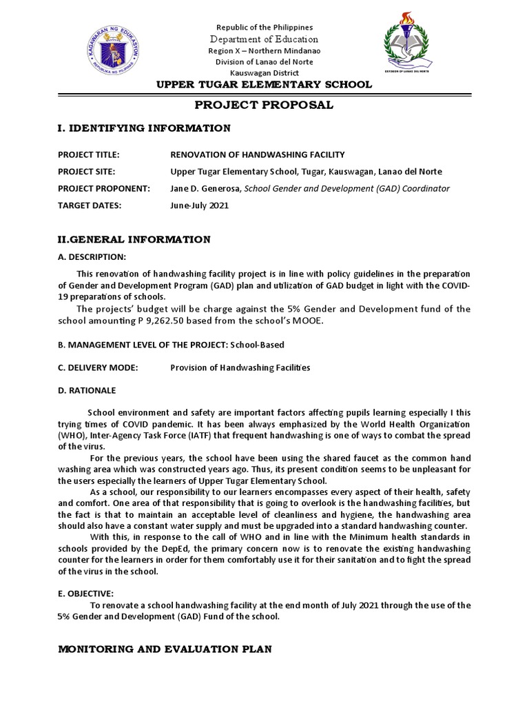Project Proposal: Upper Tugar Elementary School | PDF | Hand Washing | World Health Organization