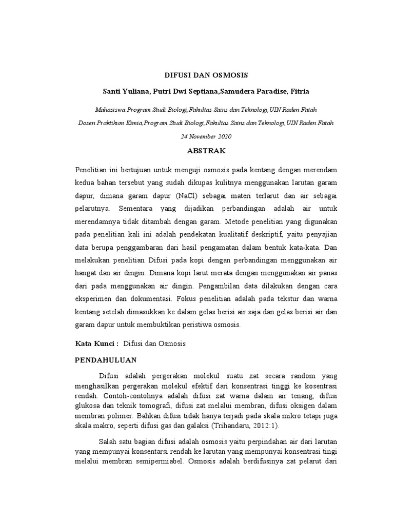 Jurnal Difusi Dan Osmosis | PDF