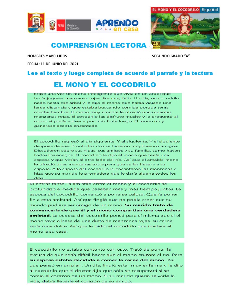 Comprensión Lectora 11 de Junio | PDF