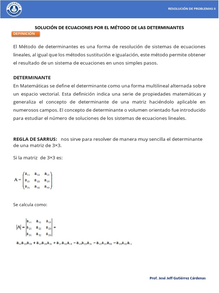 Solución de ecuaciones por el método de las determinantes | PDF