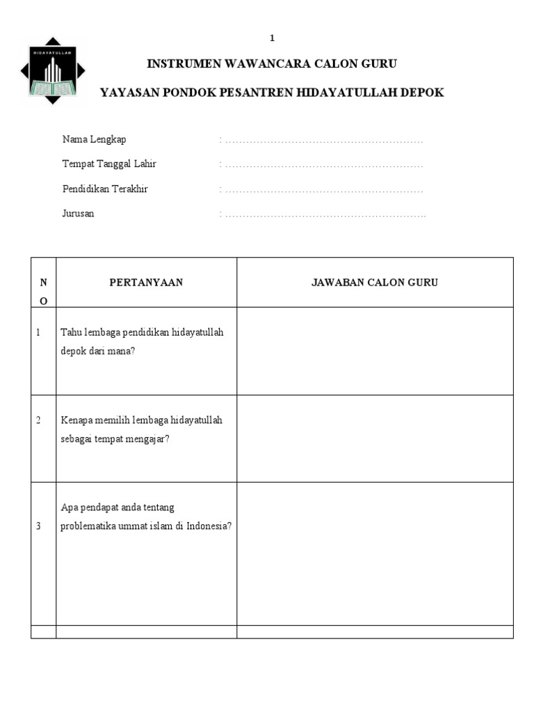 Instrumen Wawancara Calon Guru | PDF