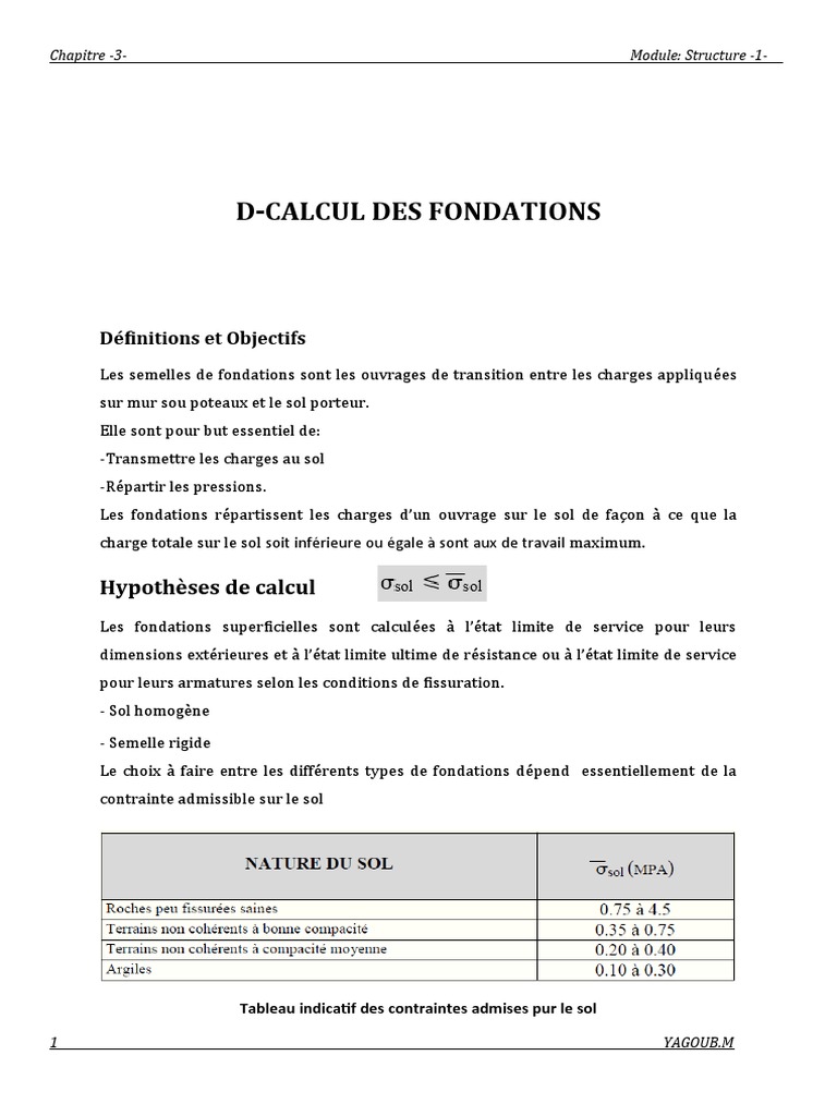 Calcul et Dimensionnement des Fondations | PDF | Fondation (construction) | Béton armé