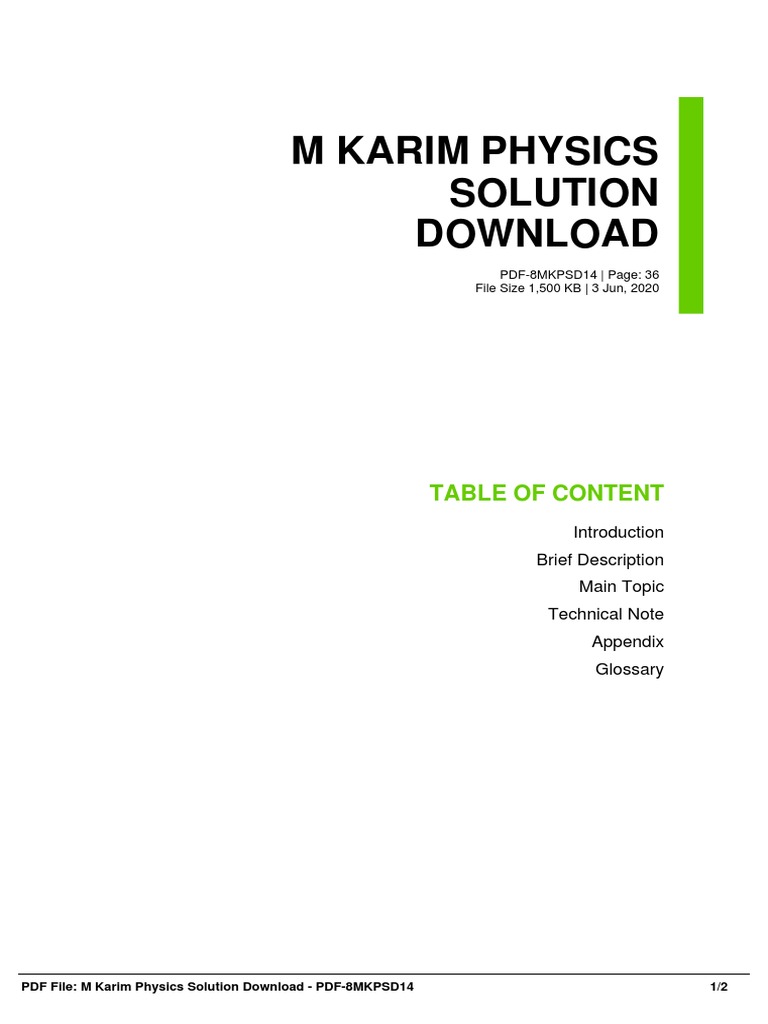 M Karim Physics Solution Download: Table of Content | PDF