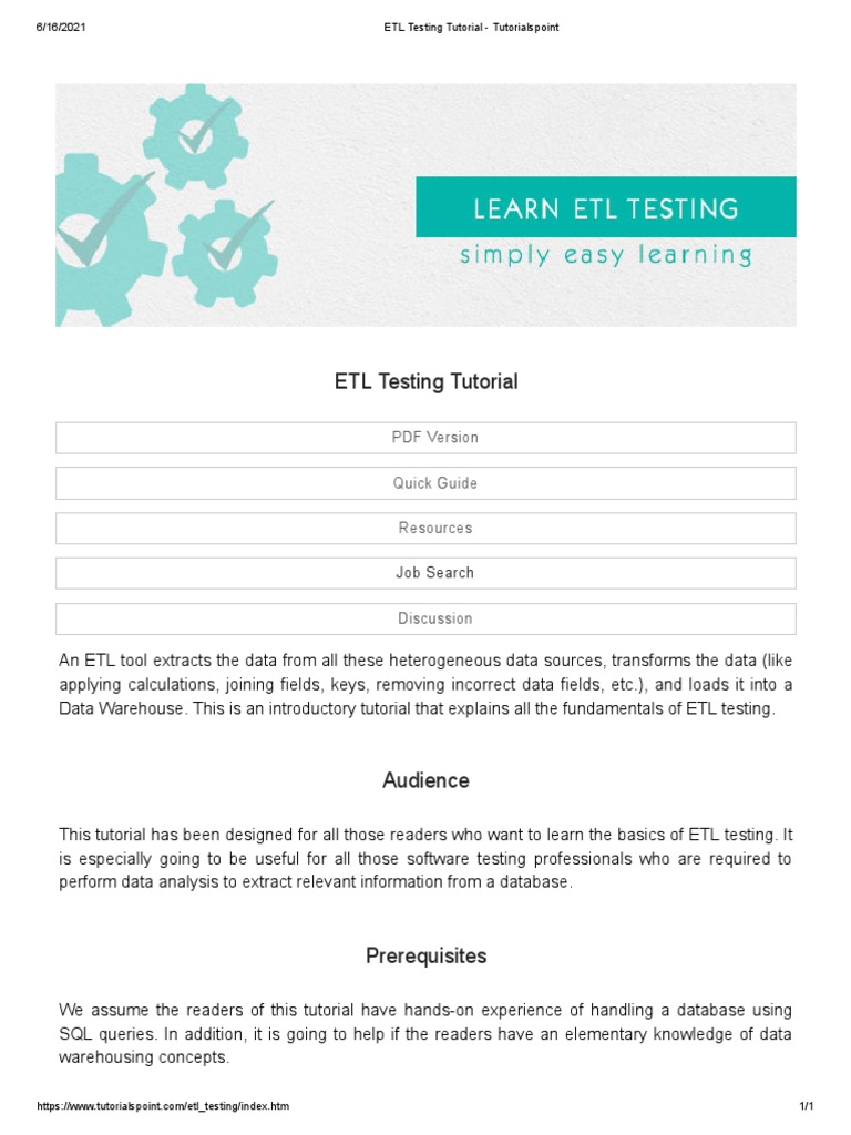 ETL Testing Tutorial - Tutorialspoint1 | PDF