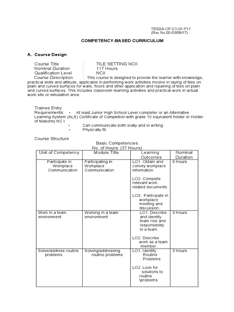 Tile Setting - CBC | PDF | Occupational Safety And Health | Educational ...
