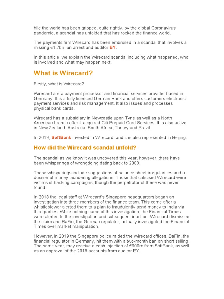 What Is Wirecard?: How Did The Wirecard Scandal Unfold? | PDF ...