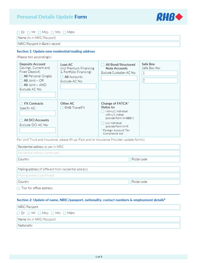 Personal Details Update: (As in NRIC/Passport) | PDF | Identity ...