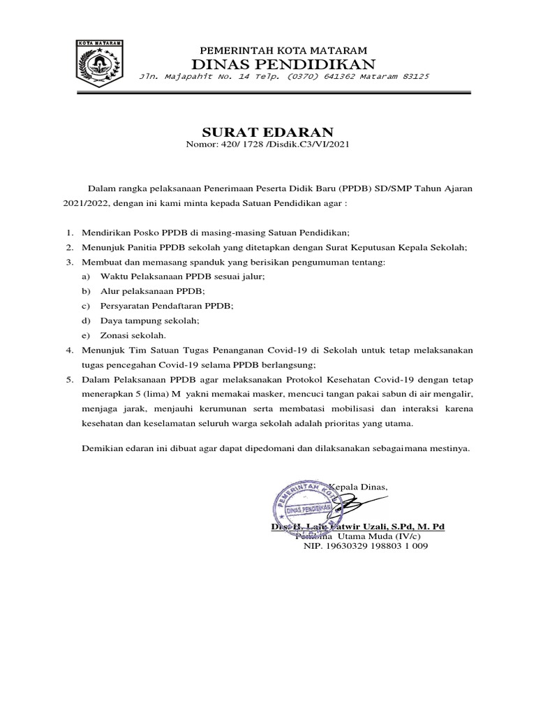 Surat Edaran PPDB 2021 | PDF