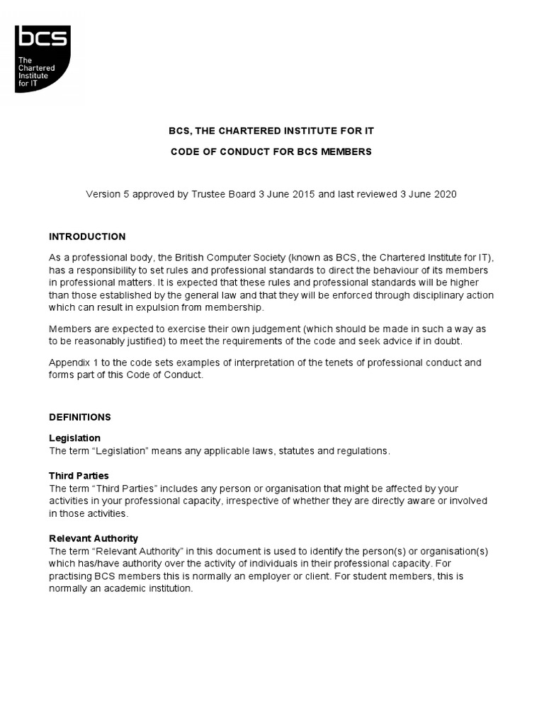 Bcs Code of Conduct | PDF | Criminal Record | Competence (Human Resources)
