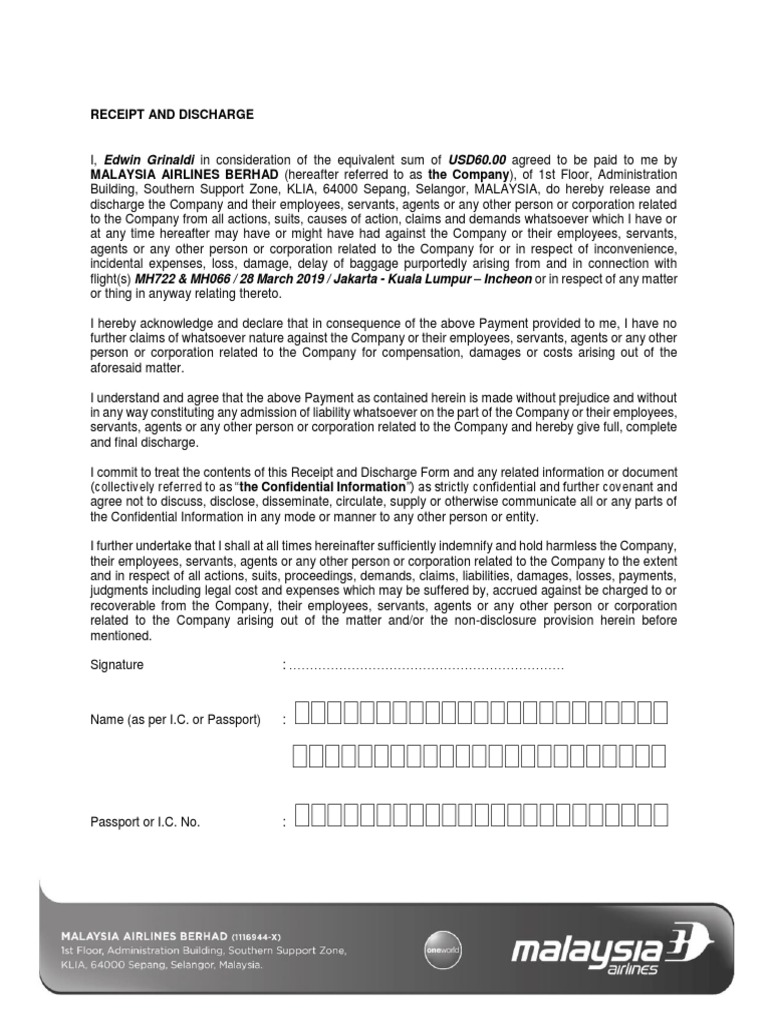 Receipt and Discharge: - Incheon or in Respect of Any Matter | PDF ...