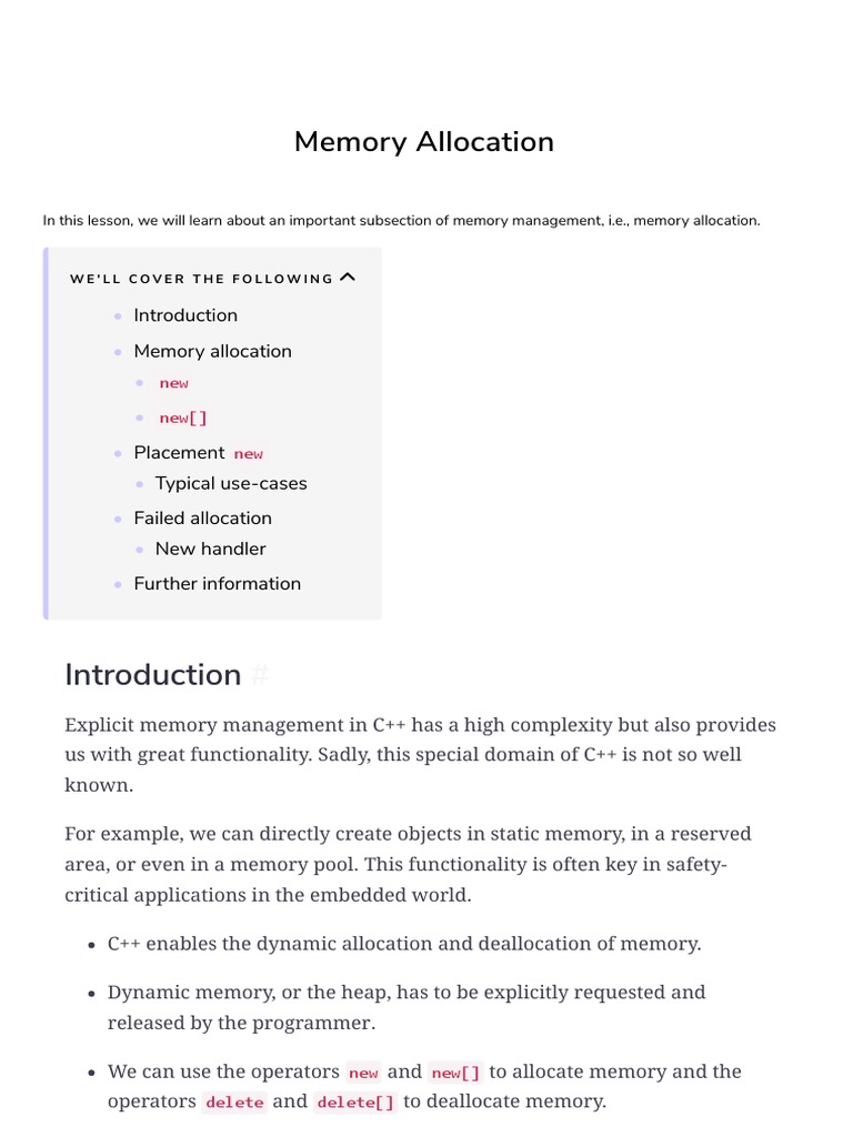 51 Memory Allocation | PDF | C++ | Constructor (Object Oriented ...