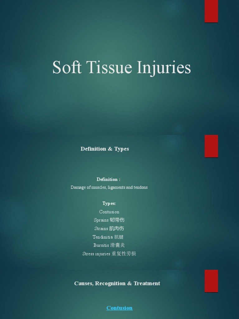 Soft Tissue Injuries - Presentation | PDF | Pain | Inflammation