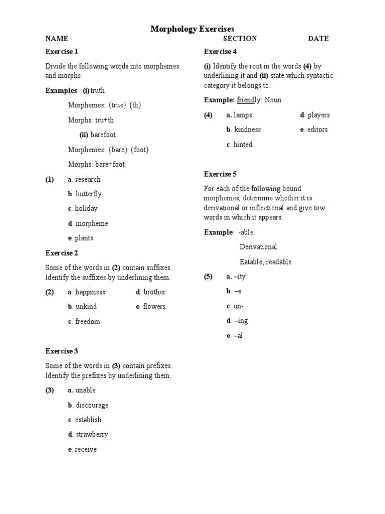 Morphology Exercises | Download Free PDF | Morphology (Linguistics) | Word
