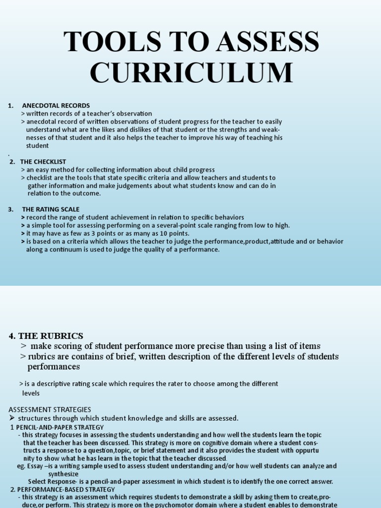 Curriculum Assessment Tools | PDF | Educational Assessment | Rubric ...