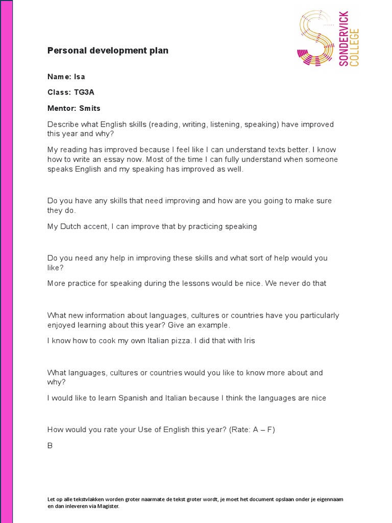 Personal Development Plan Student | PDF