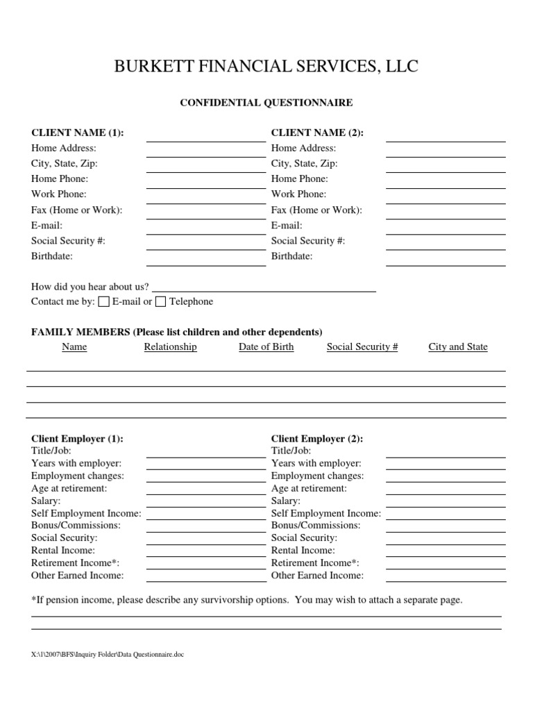 Data Questionnaire | PDF | Individual Retirement Account | Loans