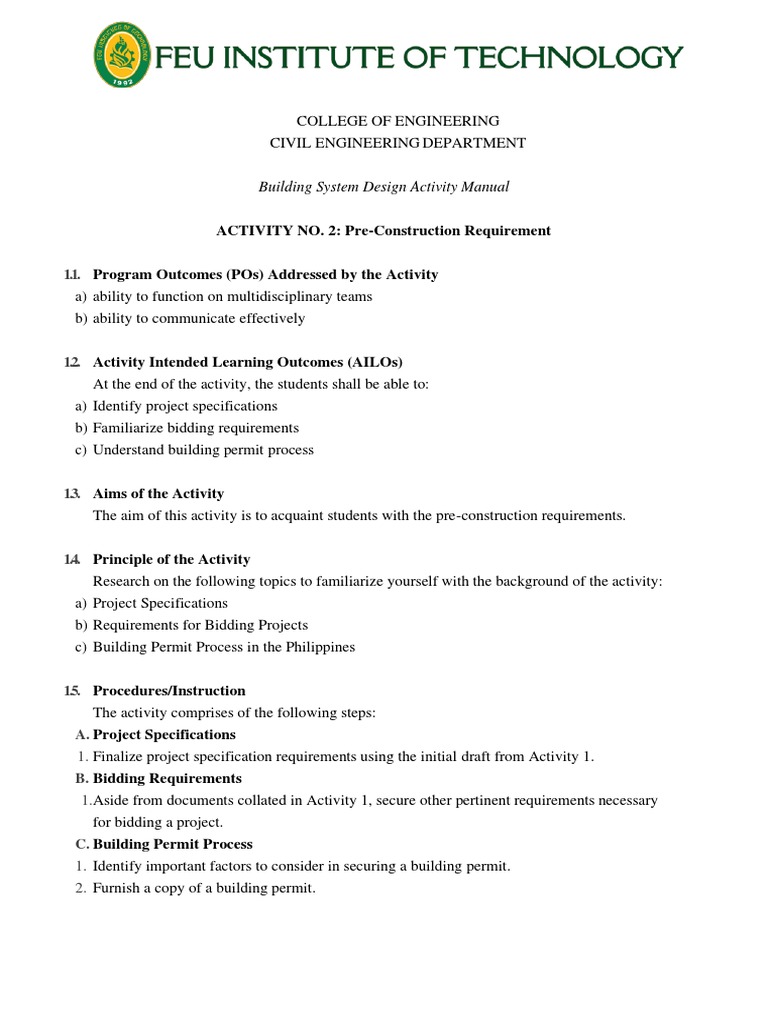 Building System Design Activity Manual | PDF | Joint Venture | Concrete